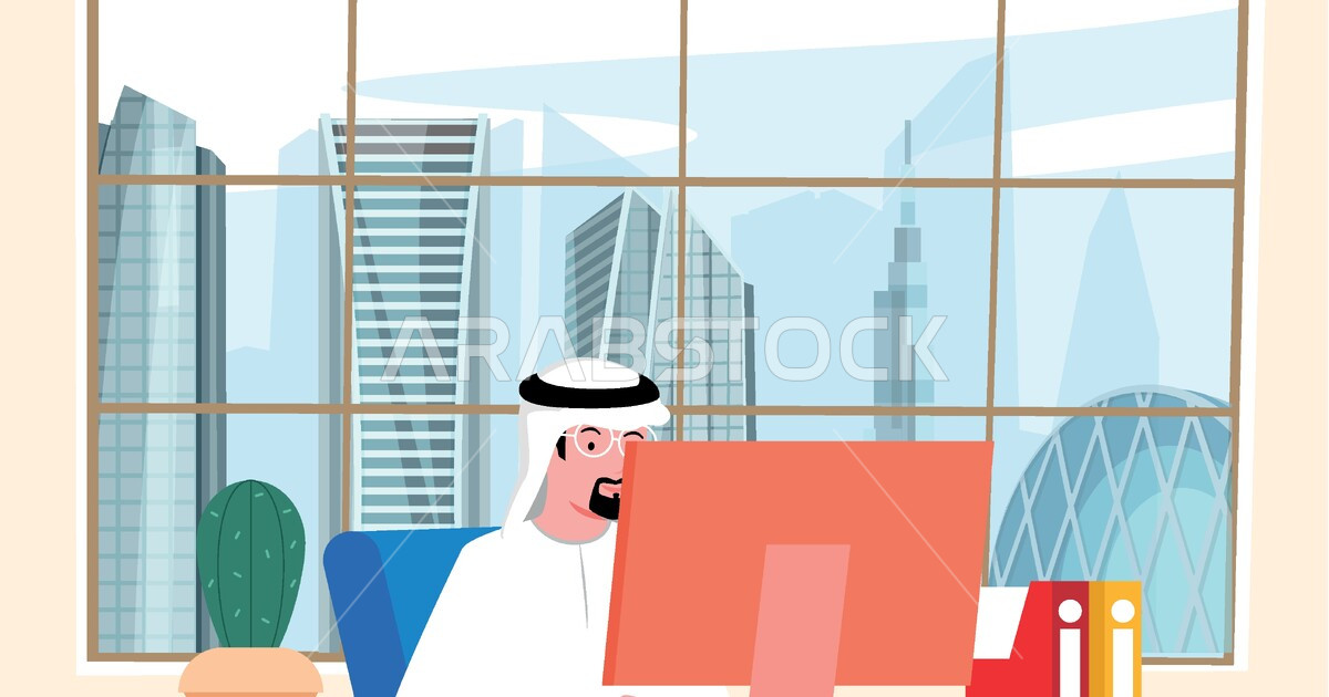 Vector cartoon character, a Gulf-Emirati Arab man who does business ...