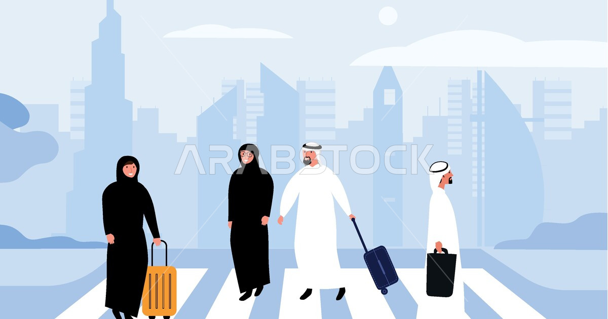 Vector cartoon characters, a group of Emirati Gulf Arab people ...