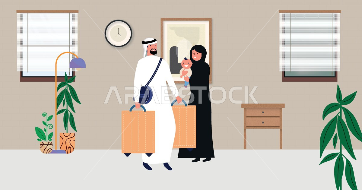 Vector cartoon characters, a happy Gulf Arab-Emirati couple ...