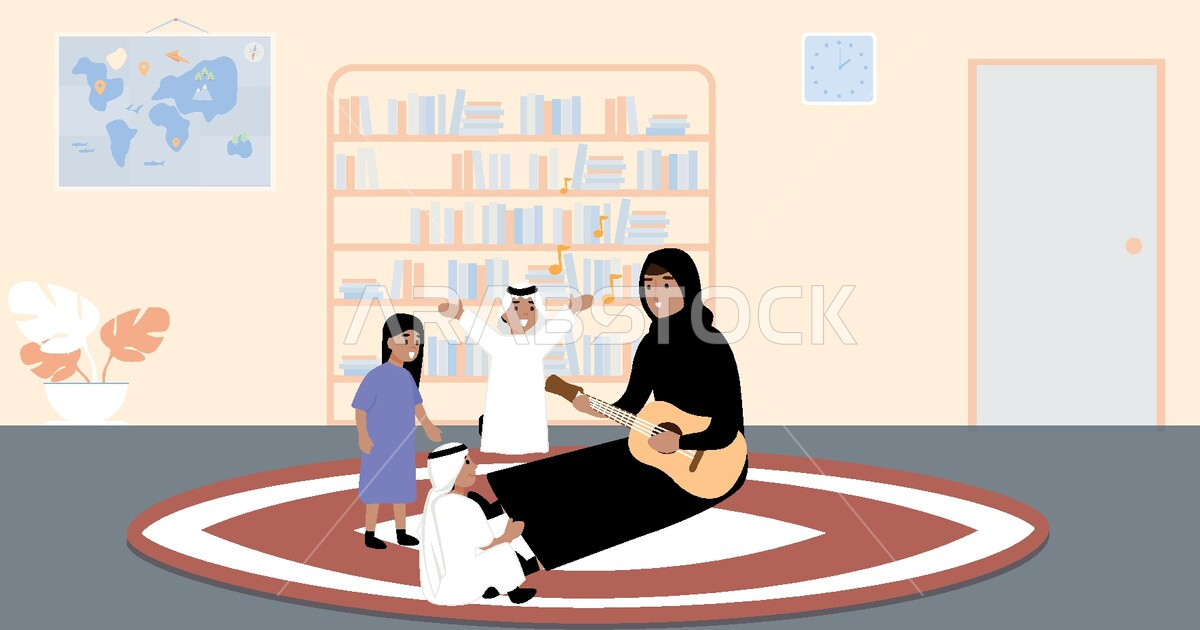 Vector cartoon characters, a group of Emirati Gulf Arab children ...