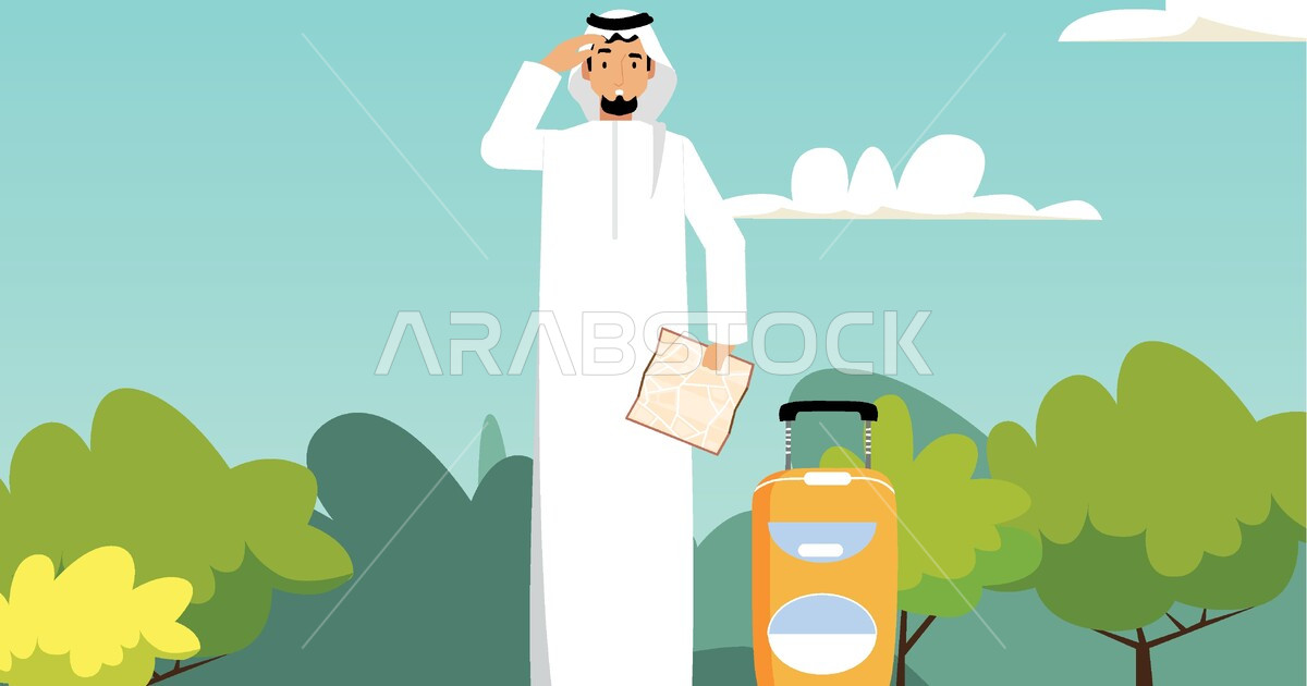 Vector cartoon character, a man from the Gulf Arab Emirates standing ...