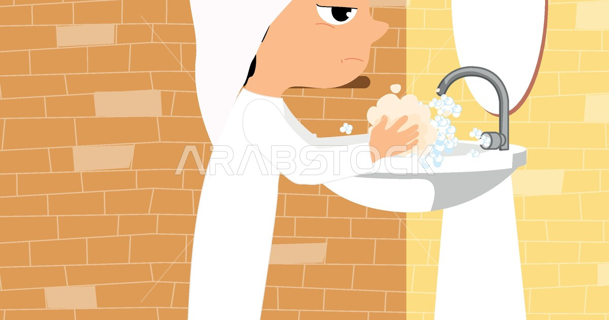 Vector cartoon for a Gulf-Emirati Arab child who cares about physical ...
