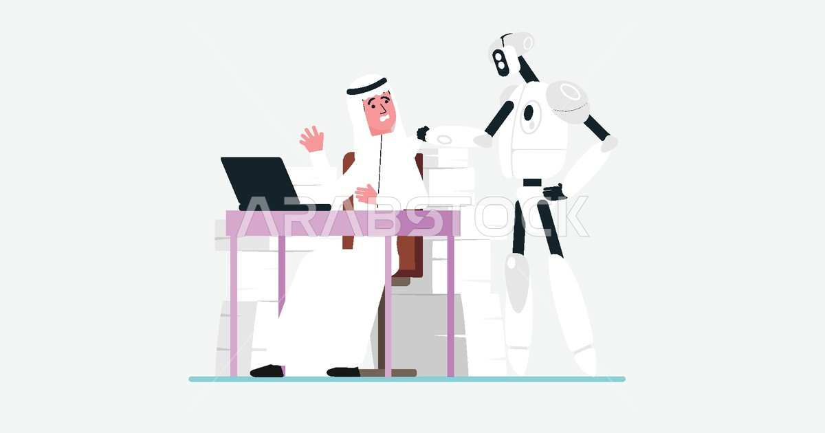 Vector cartoon character, Gulf Arab man, illustration of the future of ...