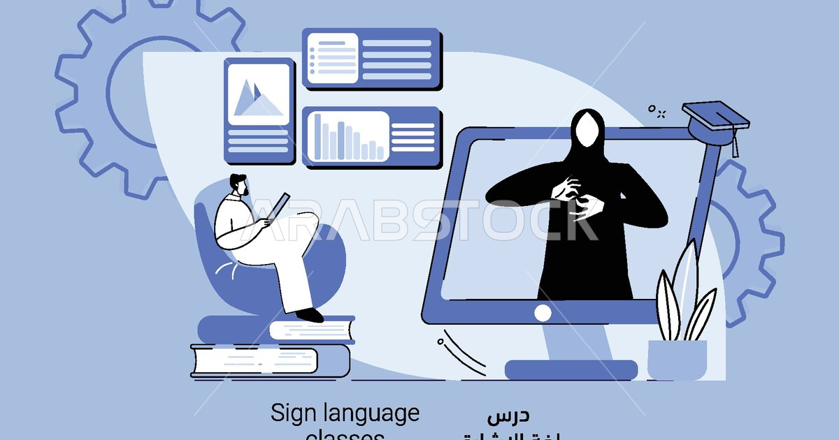 Vector cartoon for designing a sign language lesson, a means of ...