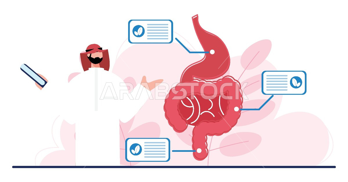 Vector Cartoon for Stomach and Intestinal Design, Arab Gulf Doctor ...