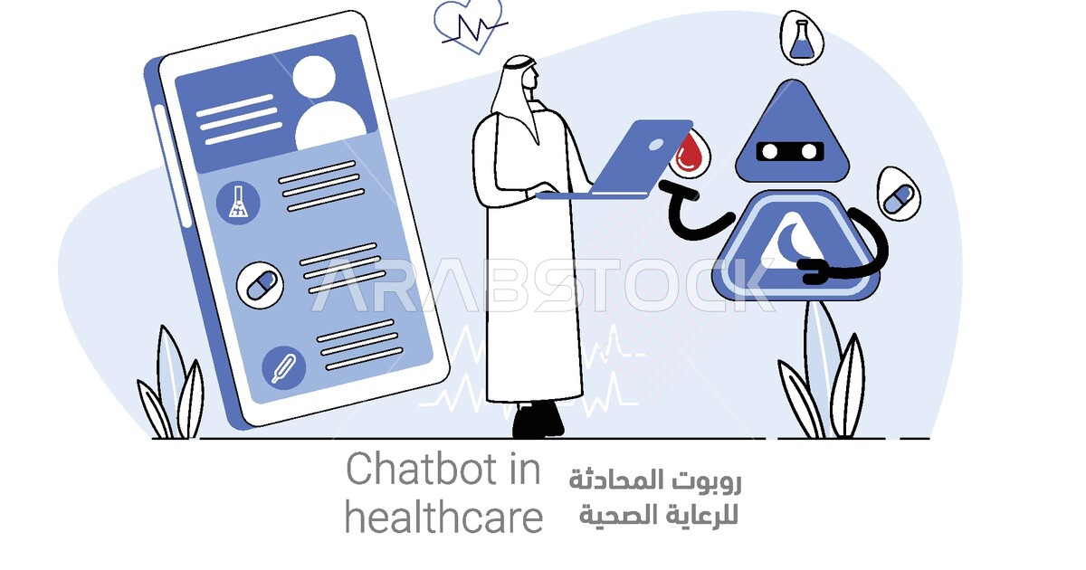 Vector cartoon for designing a chatbot for healthcare, artificial ...