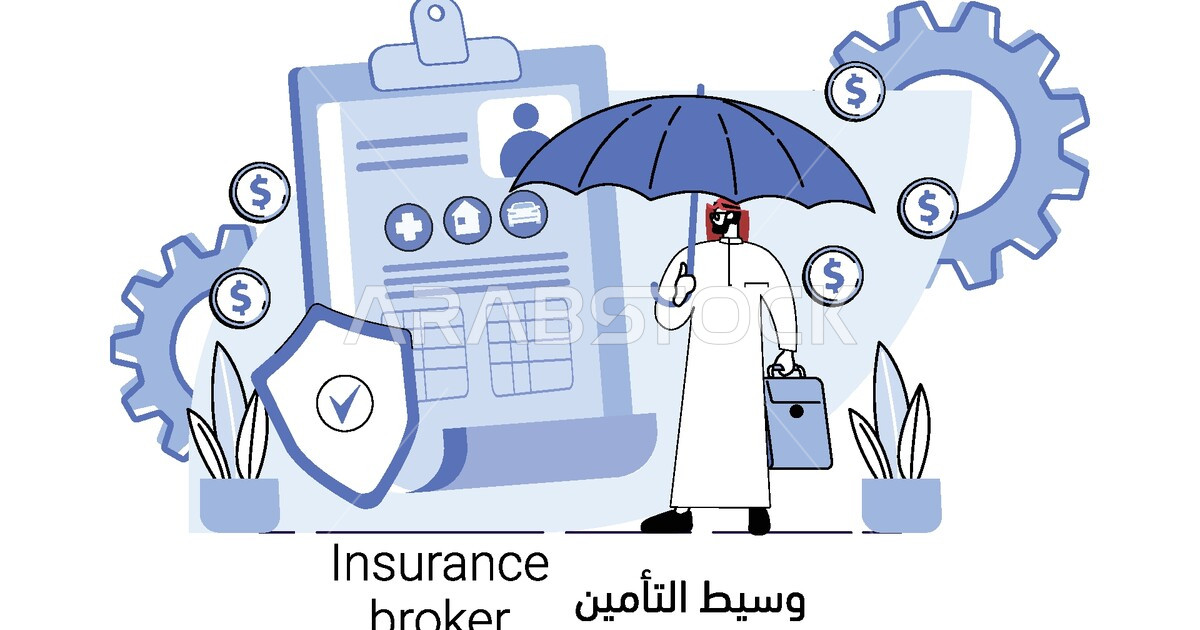 Vector cartoon design for an insurance broker, an intermediary between ...