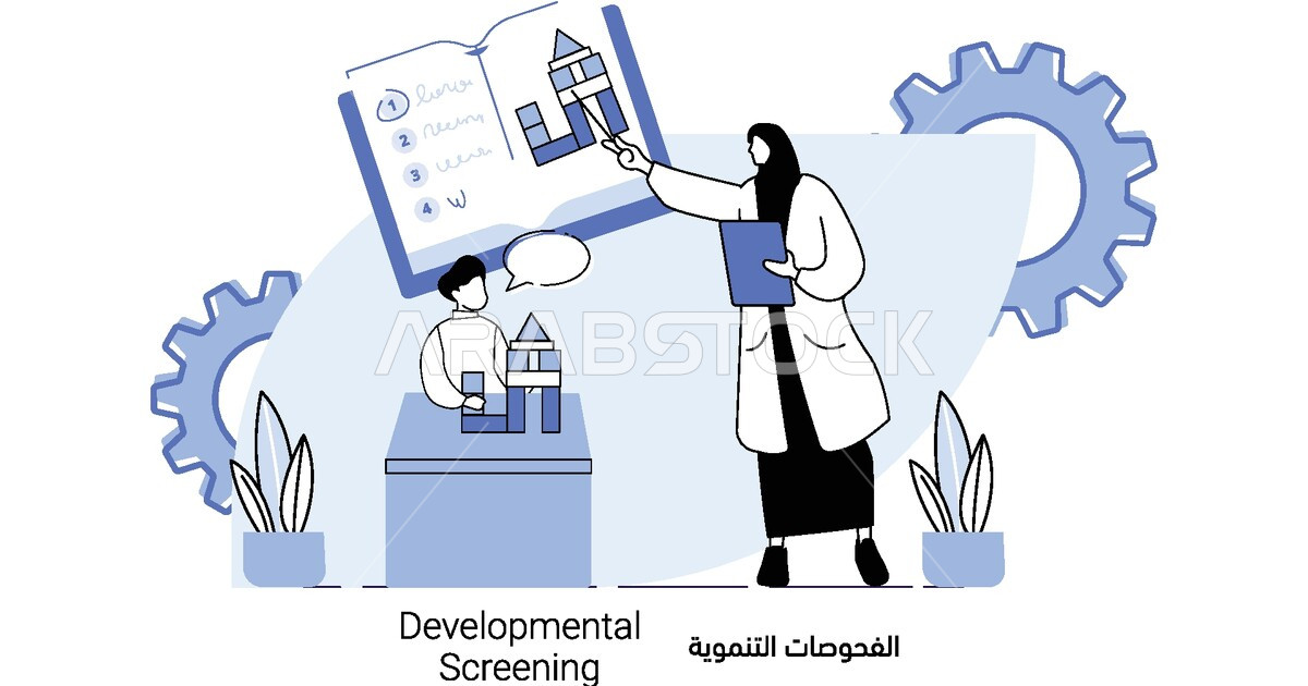 Vector cartoon for designing developmental tests, observing the ...