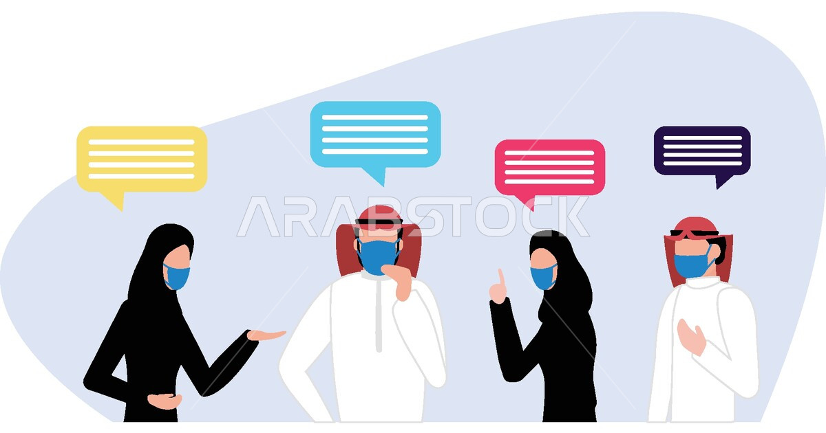 Vector cartoon characters, group of Gulf Arabs in group conversation ...