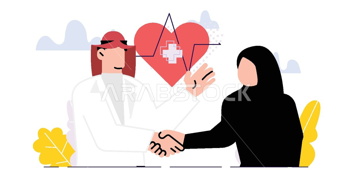 Vector cartoon characters, an Arab Gulf doctor providing medical advice ...