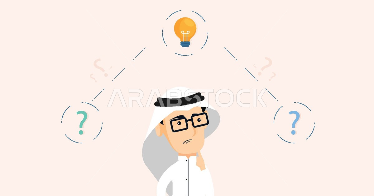 Vector cartoon character, an Arab Gulf man working on inventing a new ...