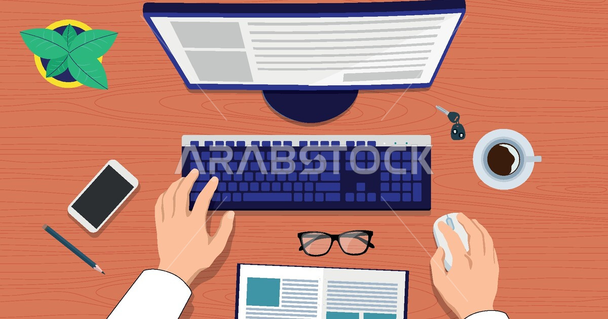 Vector illustration of a picture, working through the computer, running ...
