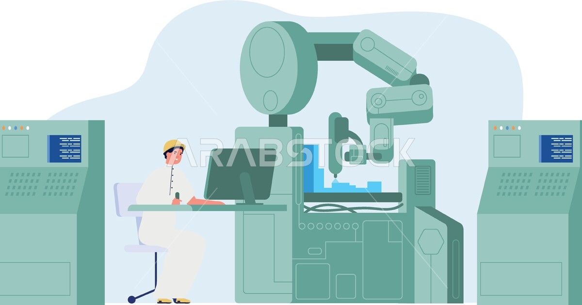 Cartoon vector for a character, an Arab Gulf man, working on ...