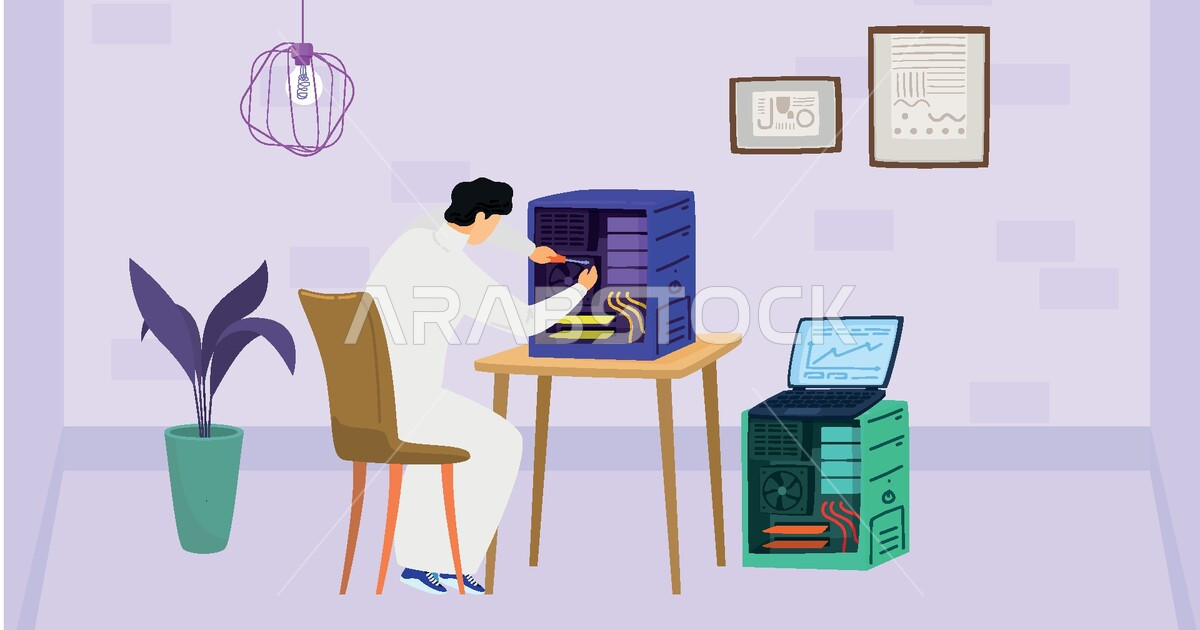 Vector cartoon character, a working Arab Gulf man, the concept of ...