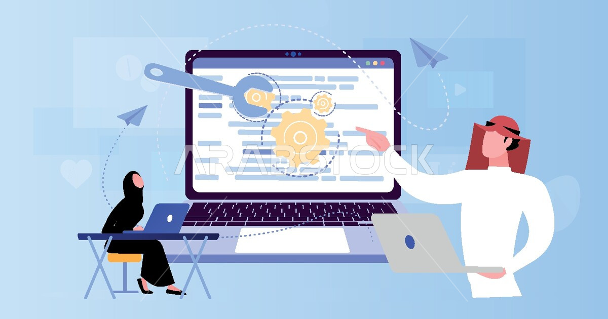 Vector cartoon illustration of background image development, technical ...