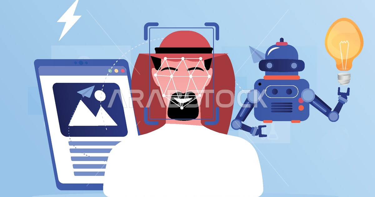 Vector cartoon illustration of a face print sensor image, using modern ...