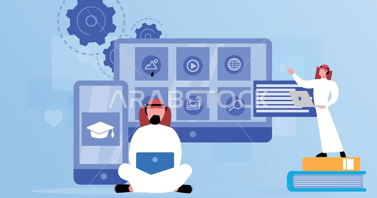 Vector cartoon illustration of an image of e-learning, distance study ...