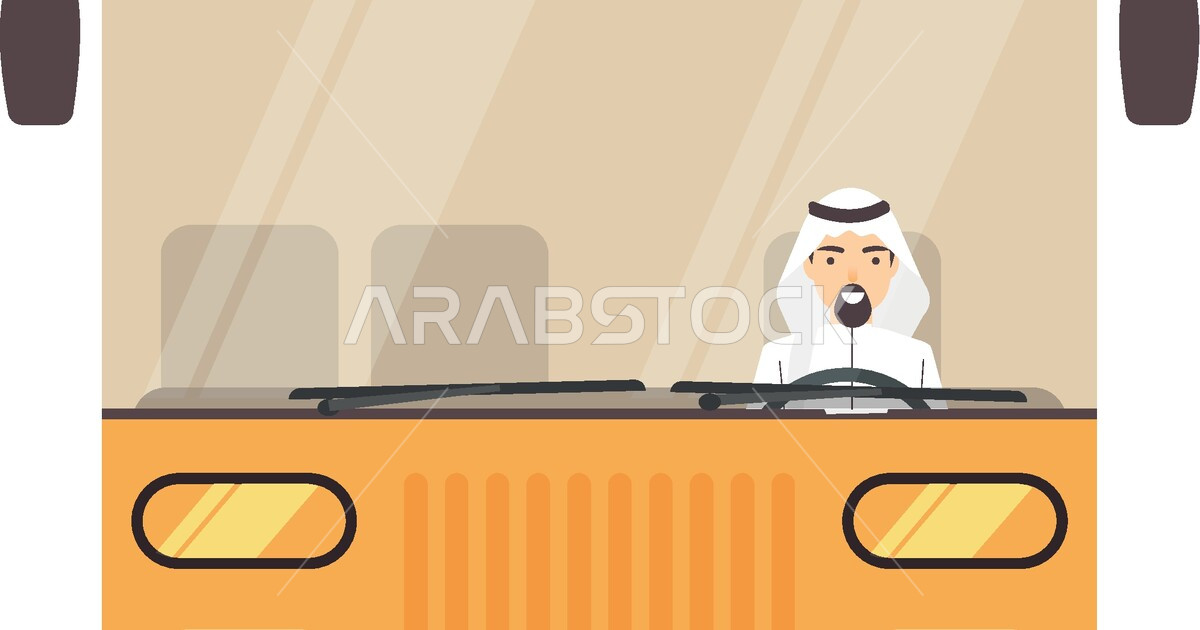 Vector Cartoon Character, Gulf Arab Man, Driving Trucks and Big ...