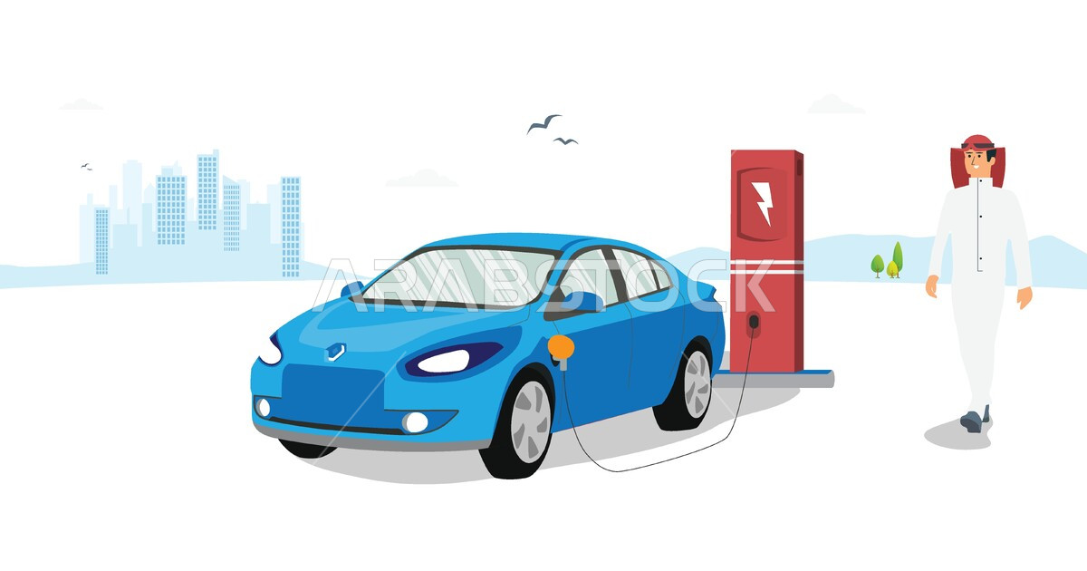 Cartoon vector for a character, Arab Gulf man at the gas station ...