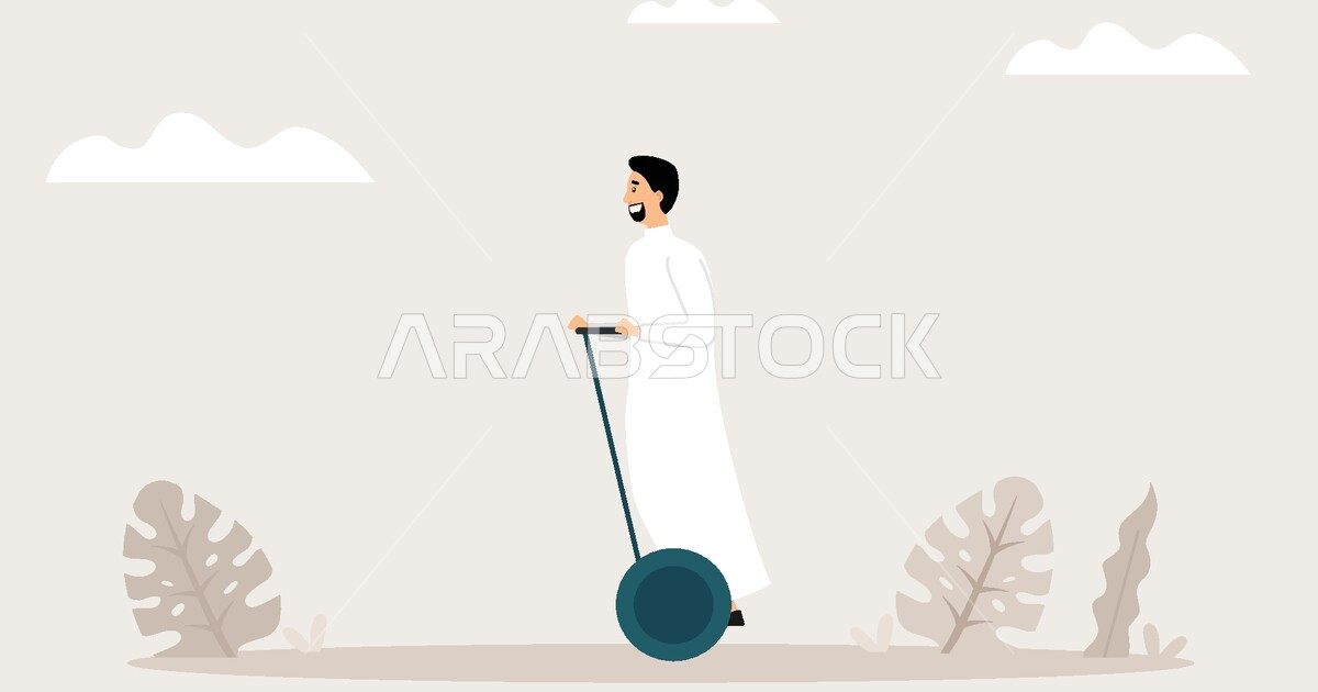 Vector cartoon character, Arab Gulf man using urban electric ...
