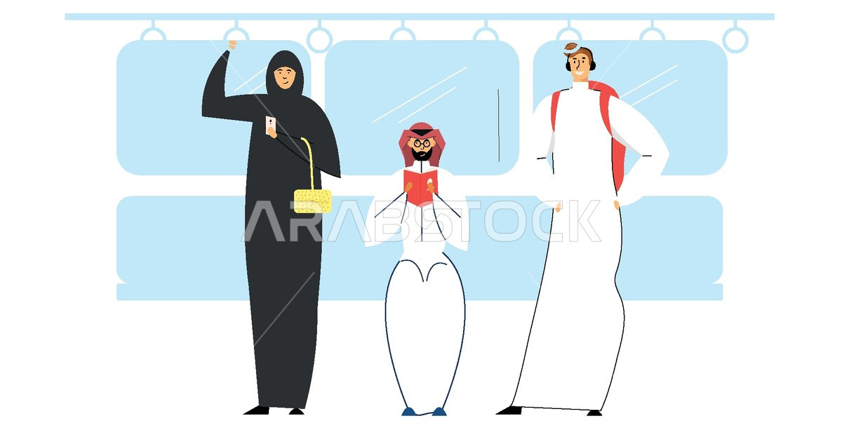 Vector cartoon characters, a group of Arab Gulf people inside a ...