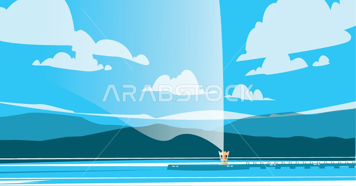 Vector cartoon design, Jeddah Fountain or King Fahd Fountain, Jeddah ...