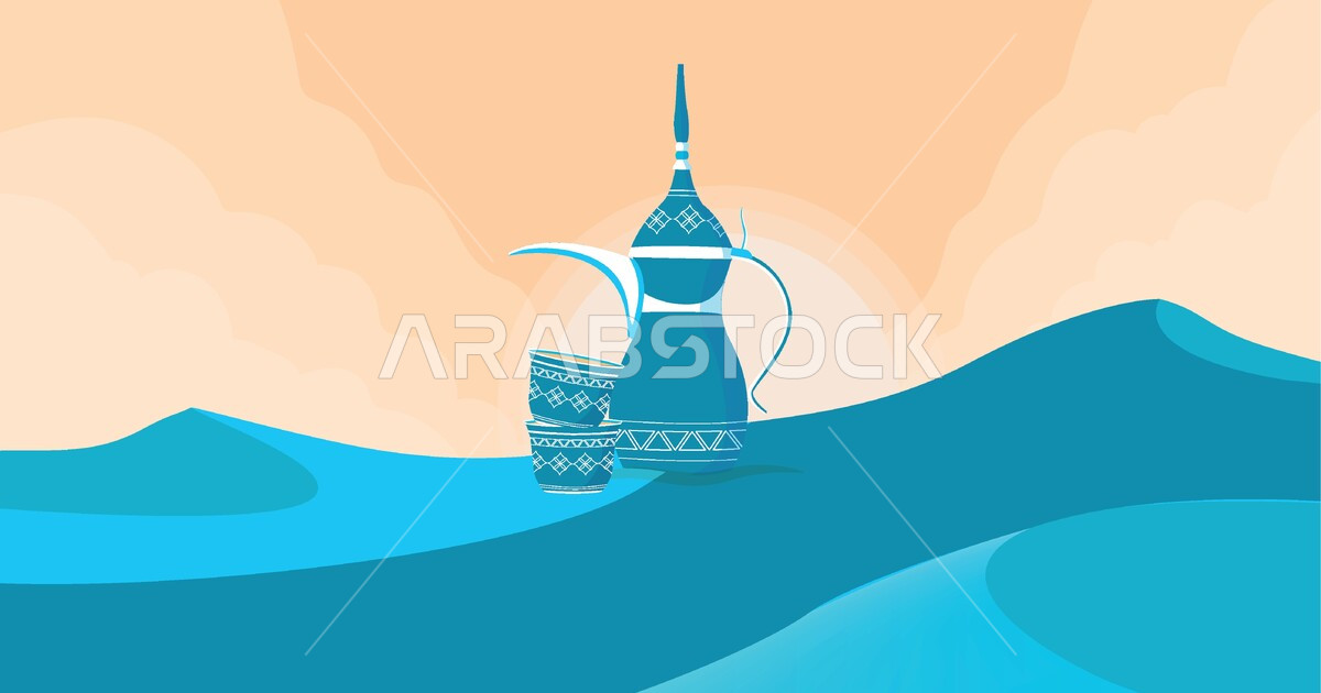 Vector cartoon pouring coffee and a cup, from the Saudi Arabian folk ...