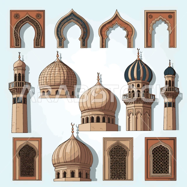 Ready-made templates and icons for mosque domes, holy religious places ...