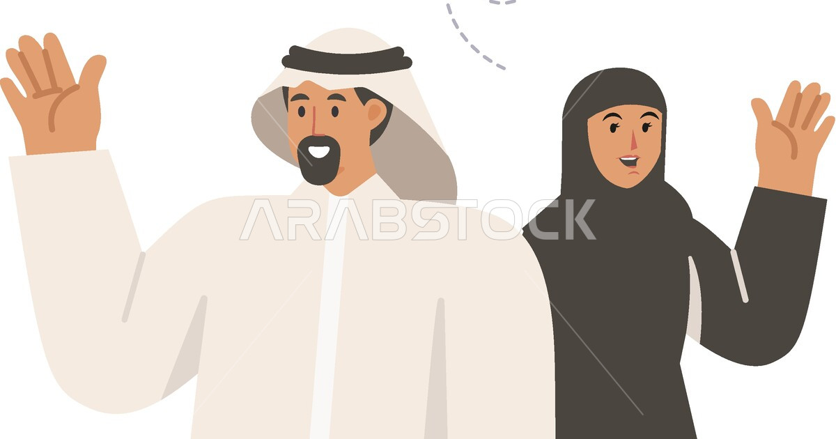 Vector cartoon characters, a man and a woman from the Gulf Arabs, the ...