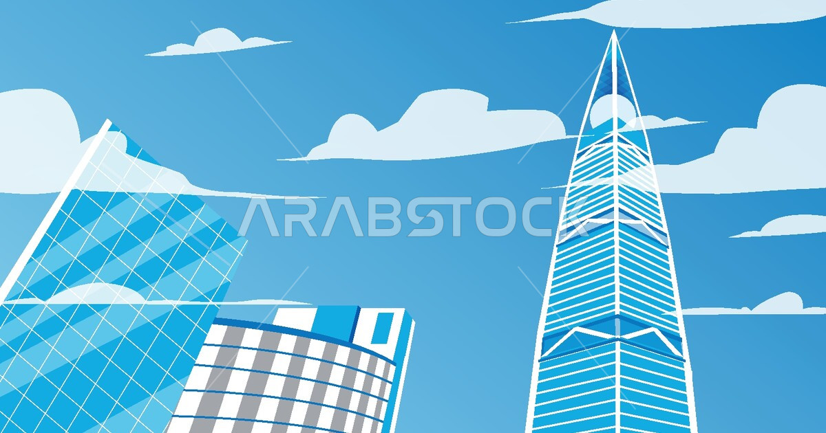 Vector cartoon design, view of the facade of King Fahd National Library ...