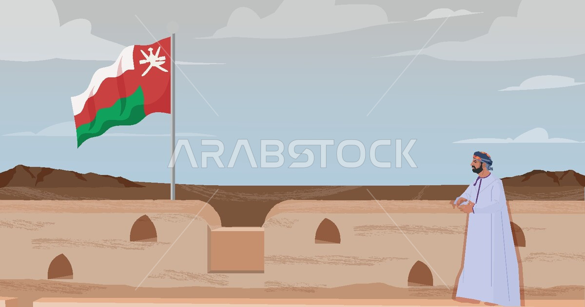 Cartoon vector of a character, an Omani Arab man in traditional dress ...