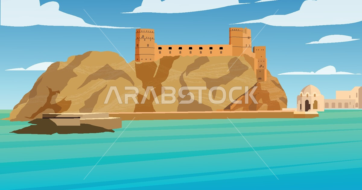 Vector cartoon for designing Al Jalali Castle, an archaeological and ...
