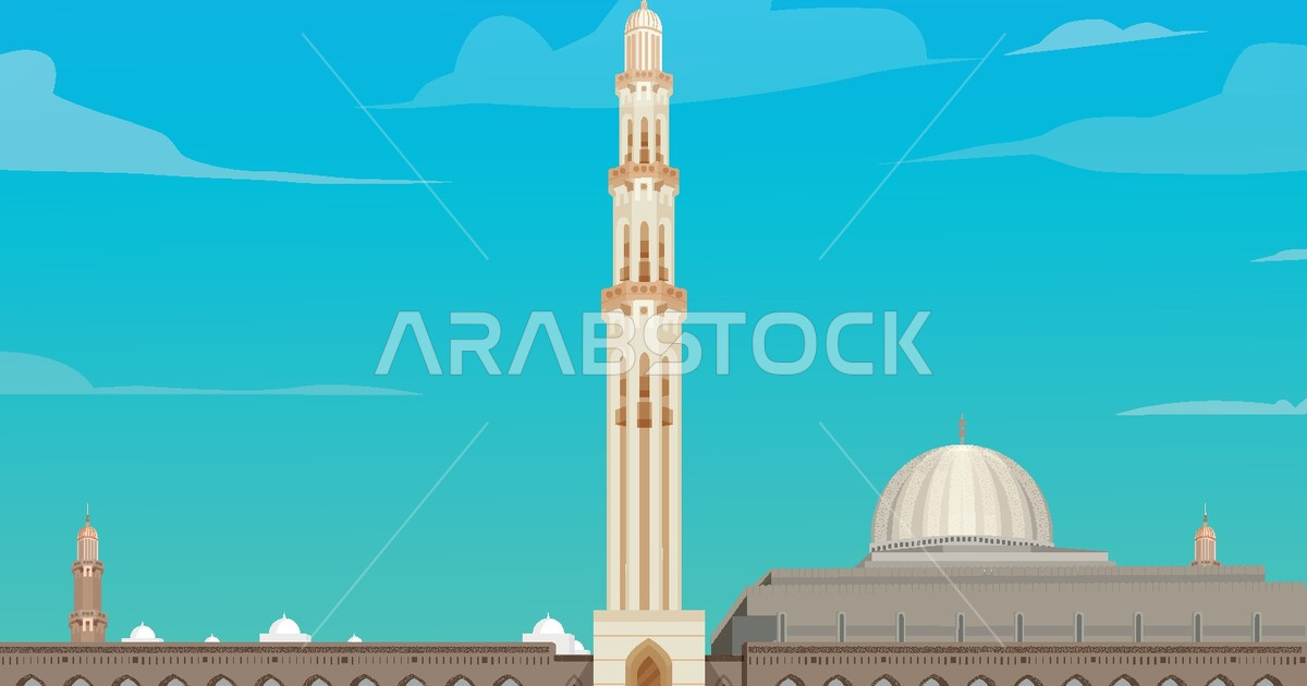 Vector cartoon design for Sultan Qaboos Mosque, Muscat, Sultanate of ...