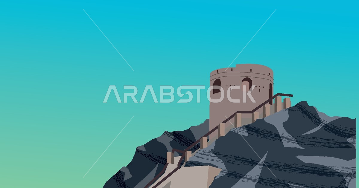 Vector cartoon to design the stairs of an old watchtower, an ...