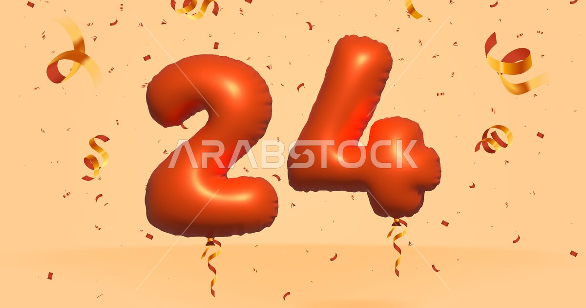 Vector Number 24 Red 3D Helium Balloon Design Party Decorations ...