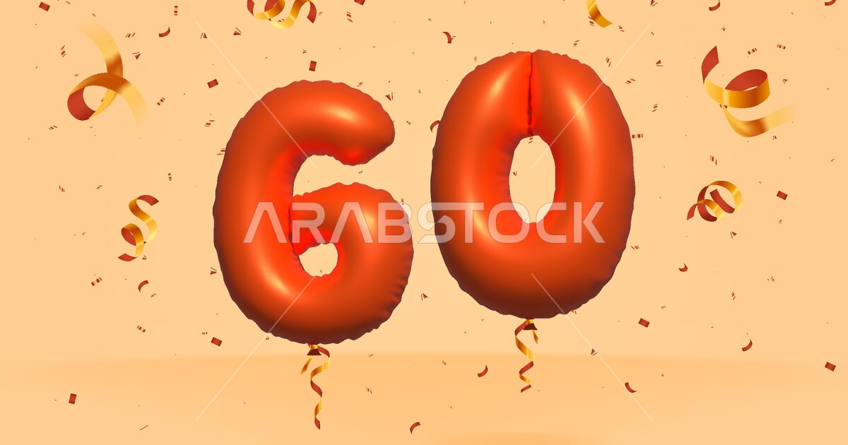 Vector Design Number 60 Shape 3D Red Helium Balloons Party Decorations ...