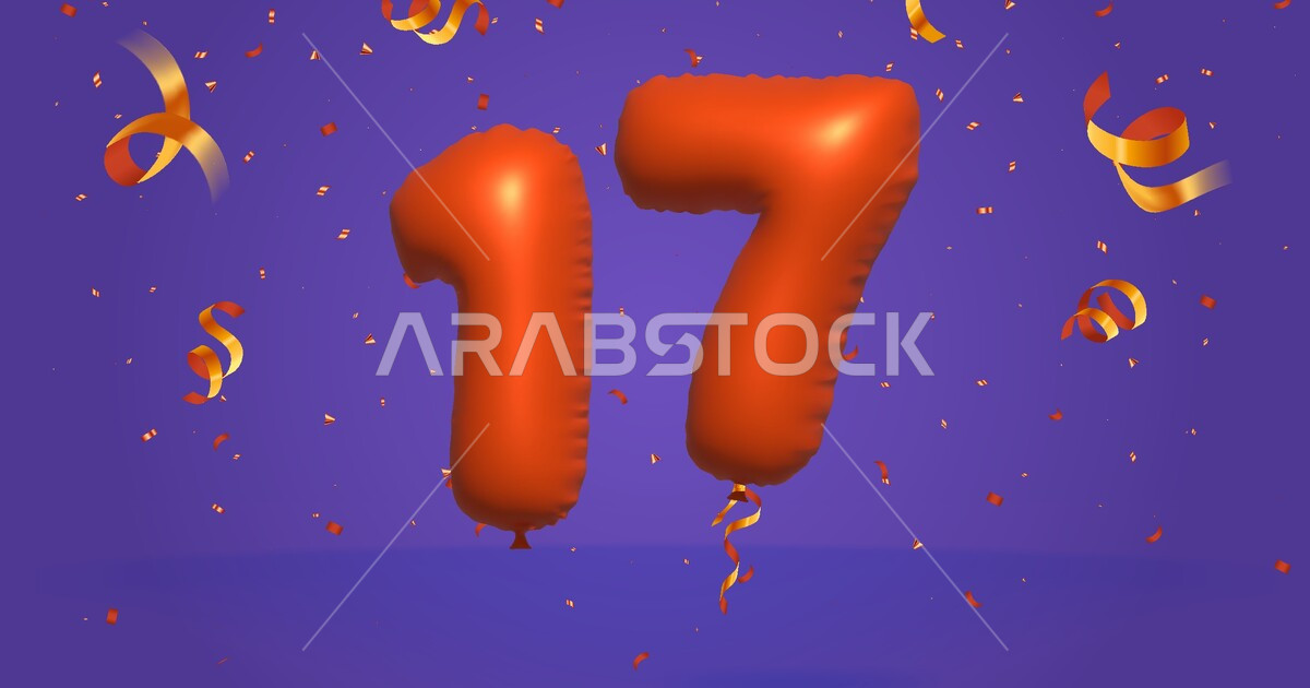 Vector Number 17 Red 3D Helium Balloon Design Party Decorations ...