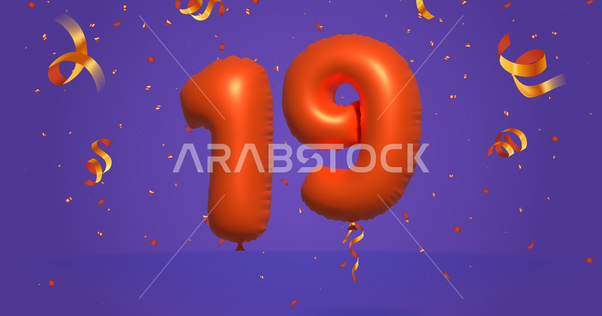 Vector Number 19 Red 3D Helium Balloon Design Party Decorations ...
