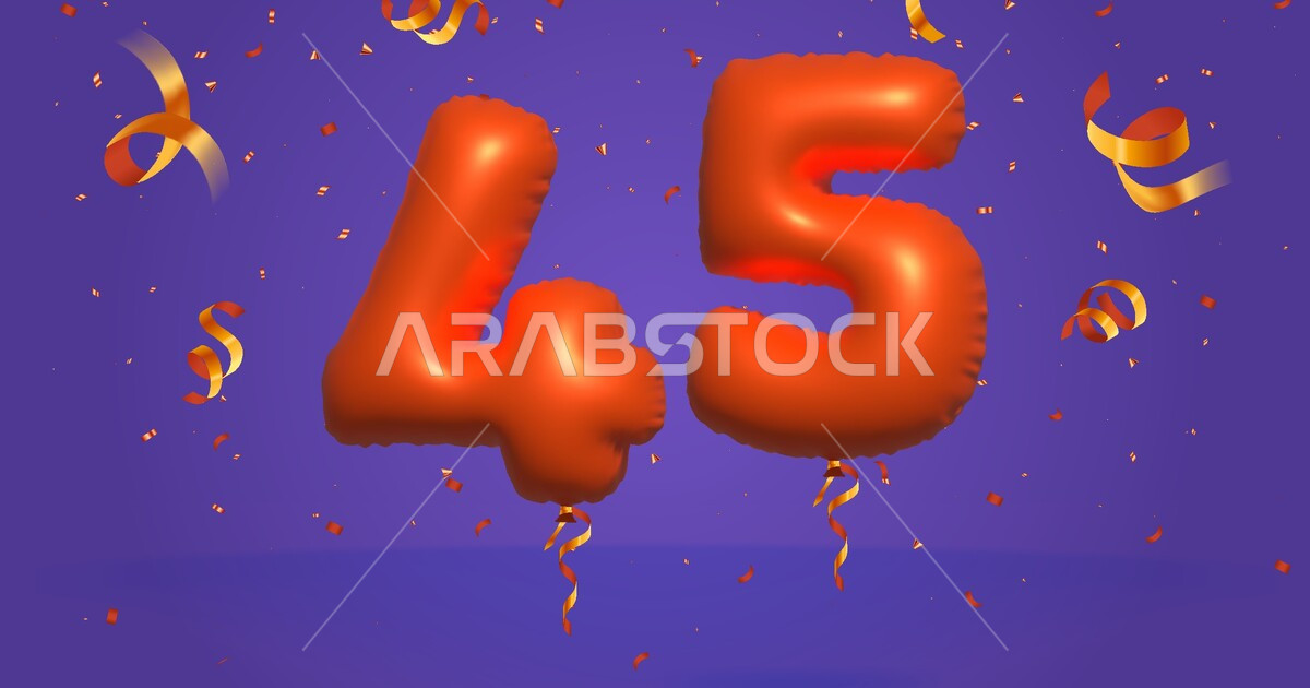 Vector Number 45 Design Red 3D Helium Balloons Party Decorations ...