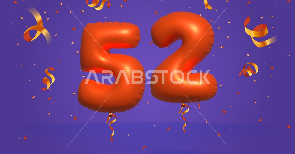 Vector Number 52 Design Red 3D Helium Balloons Party Decorations ...