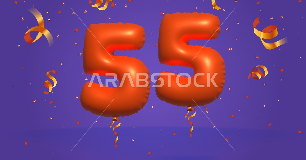 Vector Number 55 Design 3D Red Helium Balloons Party Decorations ...