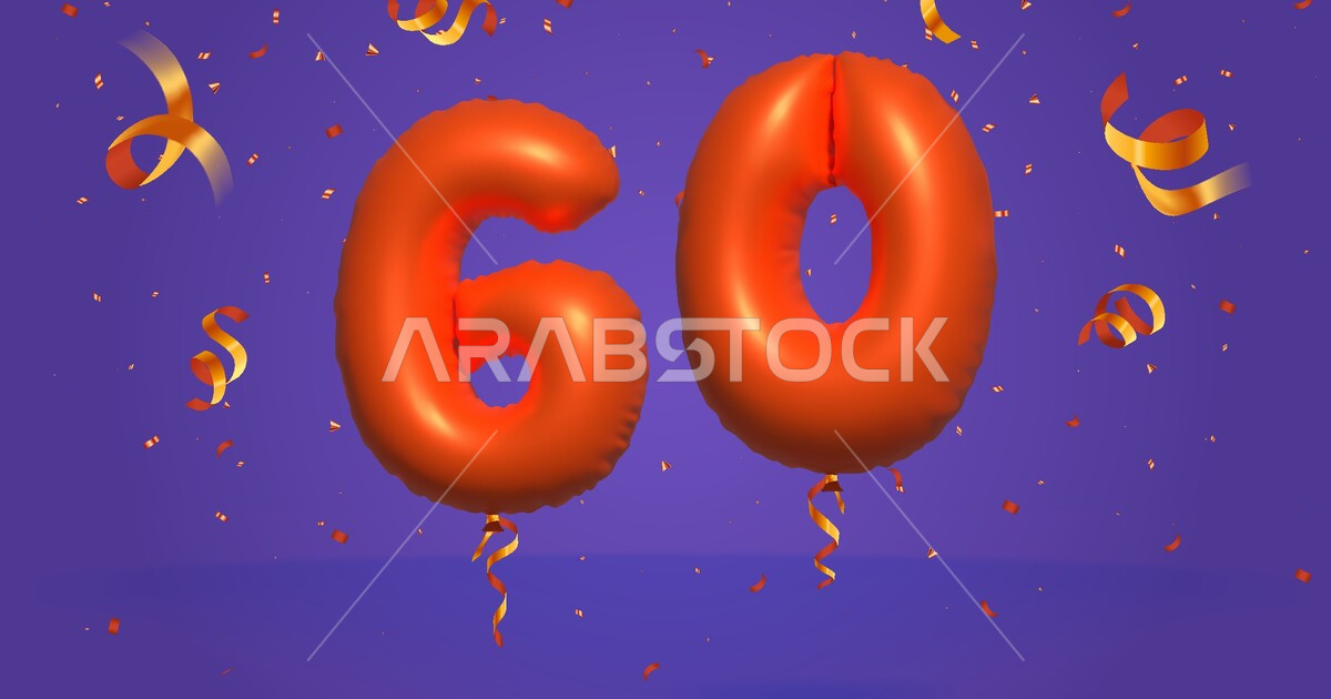Vector Design Number 60 Shape 3D Red Helium Balloons Party Decorations ...