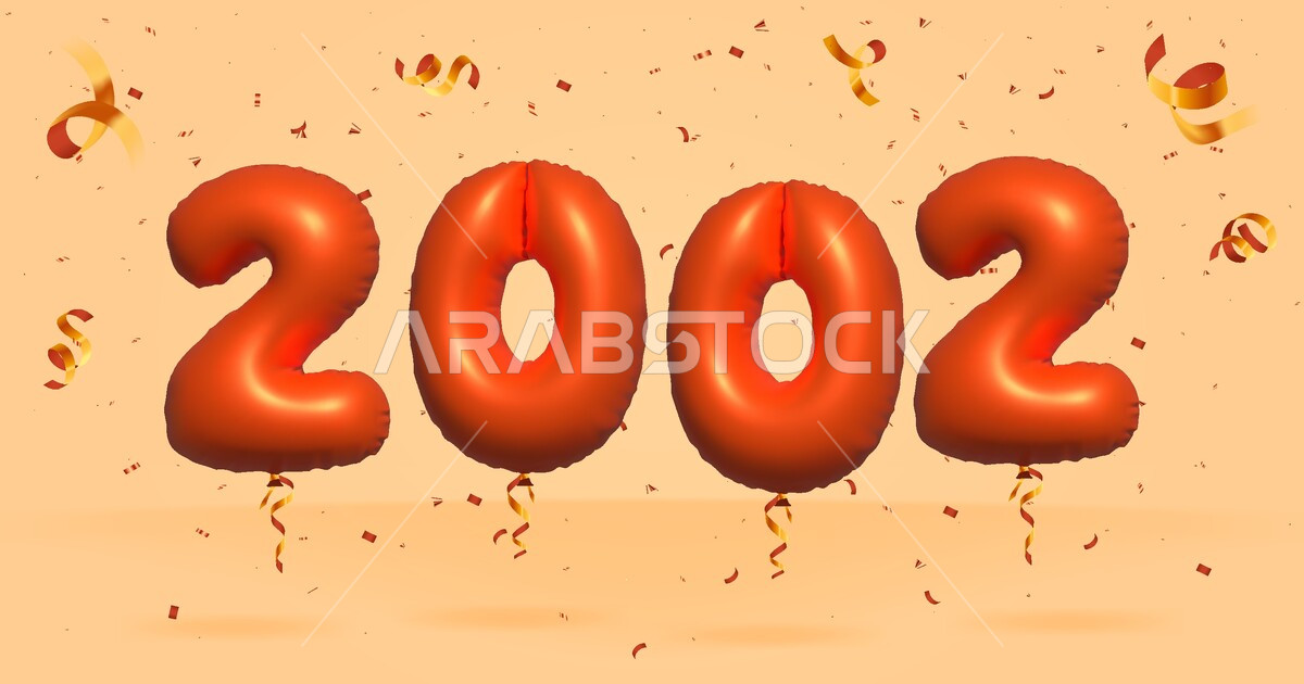 Vector Design Number 2002 Red Helium Balloons Gregorian New Year ...