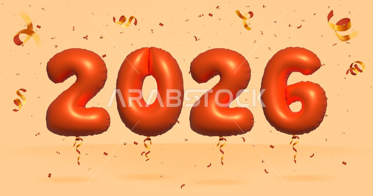 Vector Design Number 2026 Red Helium Balloons Gregorian New Year ...