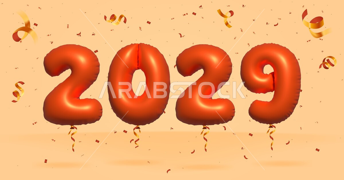 Vector Design Number 2029 Red Helium Balloons Gregorian New Year ...