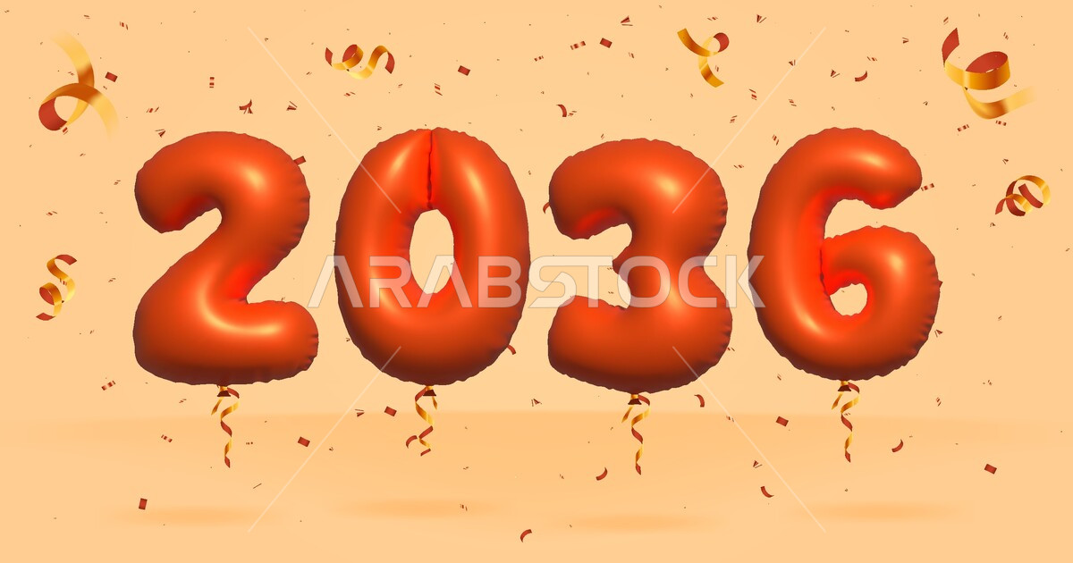 Vector Number Design 2036 Red Helium Balloons Gregorian New Year ...