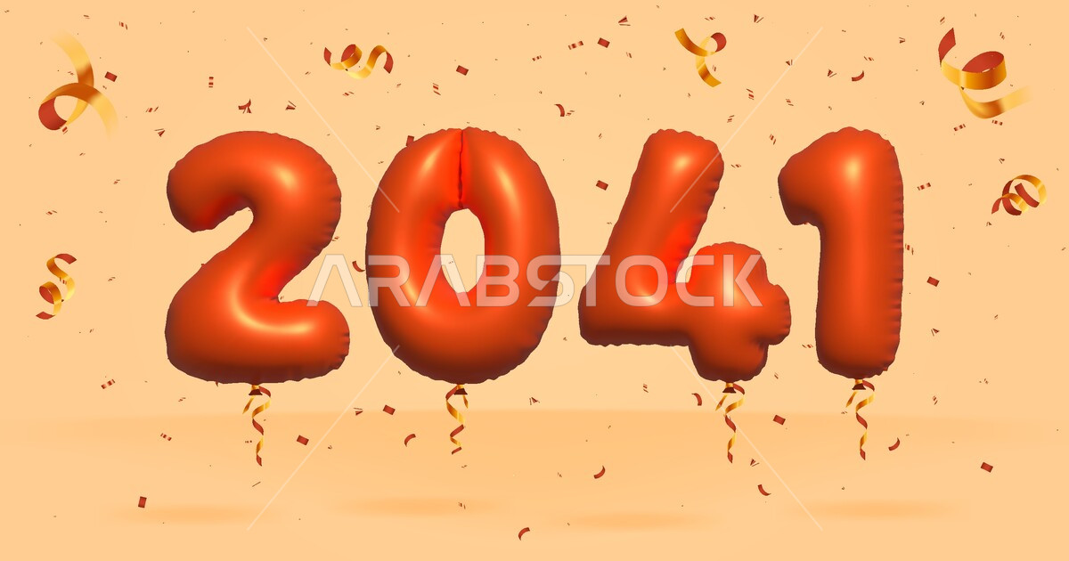Vector Design Number 2041 Red Helium Balloons Gregorian New Year ...