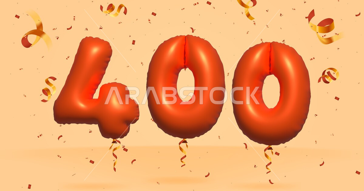 Vector banner design featuring the number 400 in the shape of 3D red ...