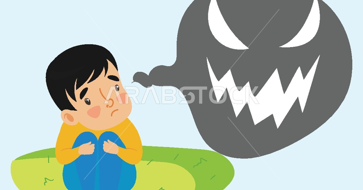 Vector for cartoon characters, a little boy feels fear, face gestures ...