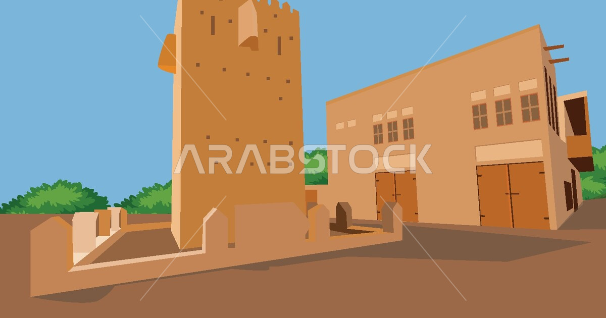 Vector cartoon design for Al Shindagha Watchtower, Historic Landmark ...
